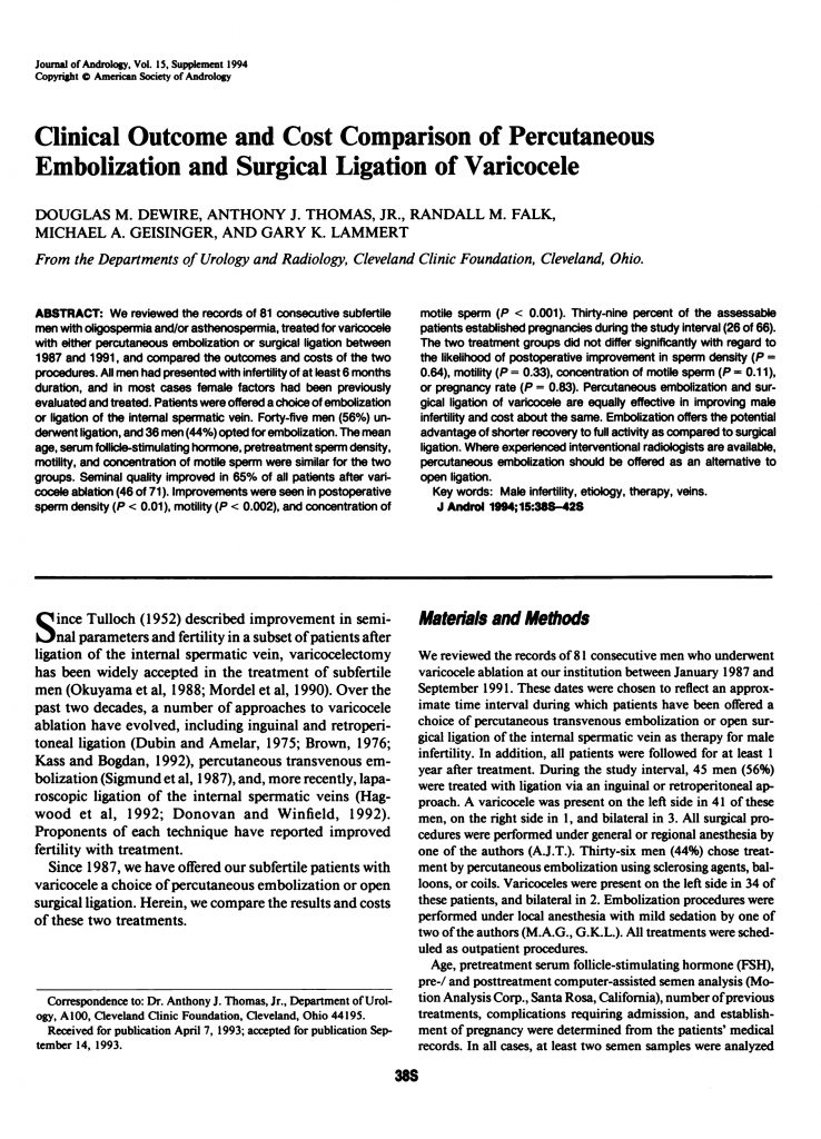 Clinical Evidence - Varicocele Treatment Top Specialist CA